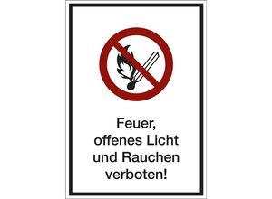 4061466043273 - Kombizusatzschild mit Text für Verbotszeichen Feuer offenes Licht und Rauchen verboten VE 10 Stk Folie LxHxT 210 x 297 x 01 mm