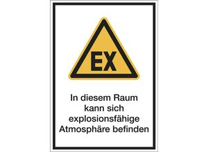 4061466064902 - Kombischilder mit Text für Warnkennzeichen In diesem Raum kann sich explosionsfähige Atmosphäre befinden VE 10 Stk Kunststoff LxH 210 x 297 mm