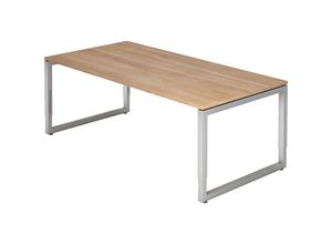 4032062154489 - HAMMERBACHER RS2E höhenverstellbarer Schreibtisch nussbaum rechteckig Kufen-Gestell silber 2000 x 1000 cm