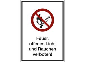 4061466043327 - Kombizusatzschild mit Text für Verbotszeichen Feuer offenes Licht und Rauchen verboten VE 10 Stk Folie LxHxT 105 x 148 x 01 mm