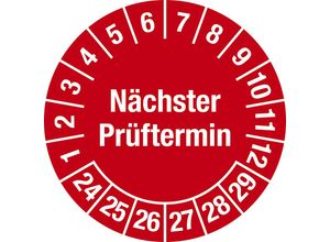 4061466074802 - Prüfplakette Mehrjahreszahlen sicherheitsgestanzte Folie Ø 30 mm VE 10 Stk 24 - 29 rot