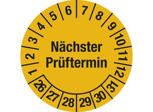 4061466087840 - Nächster Prüftermin Mehrjahreszahlen Dokumentenfolie Ø 30 mm VE 10 Stk 26 - 31 gelb