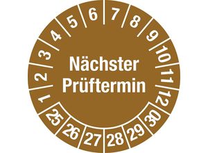 4061466098112 - Prüfplakette Mehrjahreszahlen sicherheitsgestanzte Folie Ø 30 mm VE 10 Stk 25 - 30 braun