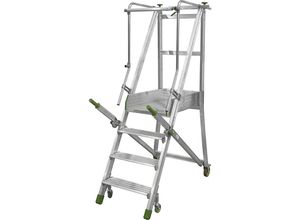 8028406000174 - Mobile Alu-Podesttreppe klappbar mit gerieften Aluminiumstufen 4 Stufen inkl Plattform