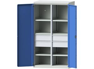 4014641095314 - eurokraft pro Schwerlastschrank aus Stahl 6 Fachböden 4 Schubladen 180 mm hoch lichtgrau lichtblau