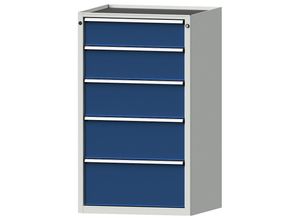 4014641058579 - Schubladenschrank BxT 760 x 675 mm Schubladentraglast 100 kg 5 Schubladen Höhe 1280 mm Front enzianblau