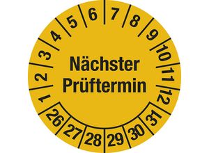 4061466088083 - Nächster Prüftermin Mehrjahreszahlen Dokumentenfolie Ø 20 mm 26 - 31 gelb