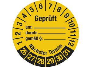 4061466088243 - Geprüft Nächster Termin Dokumentenfolie Ø 30 mm VE 10 Stk 26 - 31 gelb