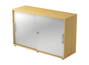 4032062024942 - FINO - Schiebetürenschrank je 1 Fachboden 1 Trennwand HxBxT 748 x 1200 x 400 mm Buche-Dekor   alusilber