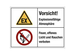 4061466051346 - Kombischilder Vorsicht! Explosionsfähige Atmosphäre   Feuer offenes Licht und Rauchen verboten VE 10 Stk Folie LxH 200 x 150 mm