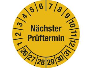 4061466087826 - Nächster Prüftermin Mehrjahreszahlen Dokumentenfolie Ø 25 mm VE 10 Stk 26 - 31 gelb