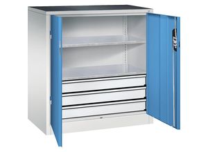 4064615139001 - Werkstatt-Beistellschrank mit Flügeltüren und Schubladen HxBxT 1000 x 930 x 500 mm lichtgrau   lichtblau