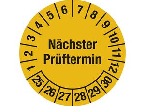 4061466088137 - Mehrjahresplakette Nächster Prüftermin Dokumentenfolie Ø 20 mm 25 - 30 gelb