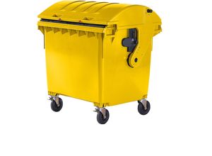 4052939541242 - Müllcontainer aus Kunststoff DIN EN 840 Volumen 1100 l BxHxT 1360 x 1465 x 1100 mm Schiebedeckel Kindersicherung gelb ab 5 Stk