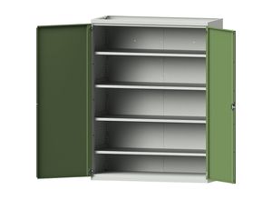 4014641095659 - eurokraft pro Schwerlastschrank JUMBO aus Stahlblech 4 durchgehende Fachböden lichtgrau resedagrün