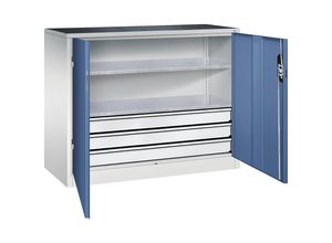 4064615143114 - Werkstatt-Beistellschrank mit Flügeltüren und Schubladen HxBxT 1000 x 1200 x 500 mm lichtgrau   fernblau