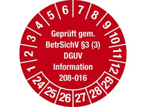 4061466038538 - Geprüft gem BetrSichV §3 Dokumentenfolie Ø 30 mm VE 10 Stk 24 - 29 rot