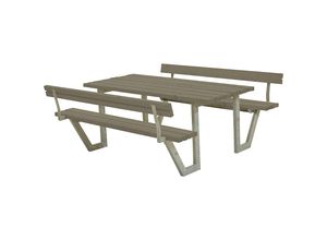 5703393732699 - Picknicktisch Wega Stahl-Holz 177 x 185 x 76 cm graubraun mit 2 Rückenlehnen