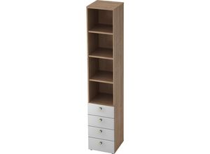 4032062018460 - eurokraft pro ANNY - Kombi-Schrank 3 Fachböden 4 Schubladen Dekor Nussbaum   alusilber