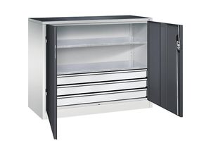 4064615142773 - Werkstatt-Beistellschrank mit Flügeltüren und Schubladen HxBxT 1000 x 1200 x 500 mm lichtgrau   anthrazitgrau