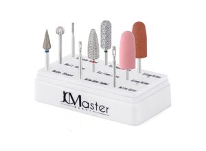 4260397841952 - JCMASTER 9x Profi Nagelfräser Aufsätze Fusspflege Komplett Set - Für Gelnägel Acrylnägel - Diamant Hartmetall - Inkl Polierbit Halter Box - Fein Mittel Grob Stärke