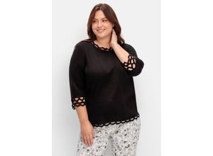 4063137040956 - Große Größen Feinstrickpullover mit Zierborte und 3 4-Arm schwarz Gr44