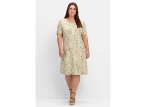 5205012357172 - Große Größen Knielanges Jerseykleid mit Blumenmuster mint gemustert Gr50