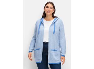 8941102167791 - Große Größen Strickjacke in Longform mit Taschen blau gestreift Gr48