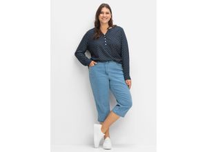 8961101413927 - Große Größen Caprijeans mit Teilgummibund und Glitzersteinen blue Denim Gr46