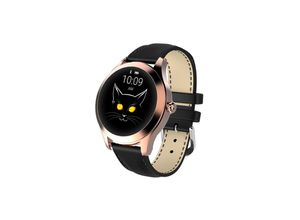 4066708663431 - TPFNet Damen Smart Watch   Fitness Tracker IP68 - Kunstleder Armband - Android & IOS - Gold   Schwarz