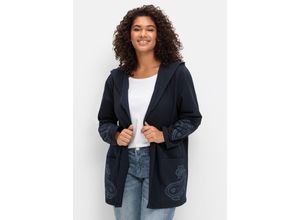 4063137000820 - Große Größen Leichte Kapuzensweatjacke mit Paisleydruck dunkelblau Gr40 42