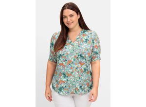 8901158257884 - Große Größen Bluse mit V-Ausschnitt und Allover-Blumenprint tiefgrün gemustert Gr40