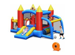 0736542321166 - Costway - Hüpfburg + 450W Geblaese Springburg Hüpfschloss Outdoor Bouncer mit Rutsche 60 Ozeanbaelle Fussballtor 2 Dartpfeile Tragetasche