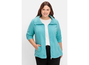 8935267212175 - Große Größen Fleecejacke mit Umlegekragen und 2-Wege-Zipper aqua Gr54