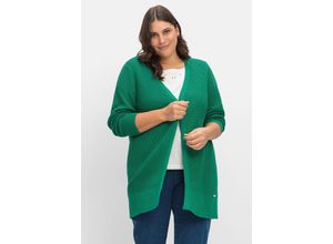 8859737526954 - Große Größen Lange Strickjacke in Grobstrick-Optik offene Form grün Gr44