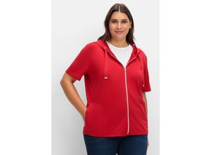 6932116058788 - Große Größen Shirtjacke mit Kapuze und Reißverschluss rot Gr56