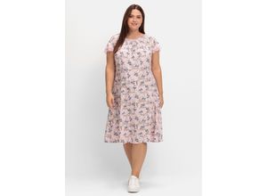 8680851246660 - Große Größen Kleid mit Blumenprint und Spitze am Ärmel rosé gemustert Gr44