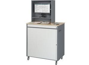 4040376855329 - Computer-Arbeitsplatz HxBxT 1810 x 1030 x 660 mm mit Monitorgehäuse fahrbar anthrazit-metallic   enzianblau