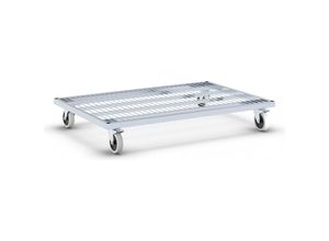 4260316449139 - Stahlrollplatte BxT 1200x800 mm 2 Lenkrollen 2 L-Rollen mit Feststeller D 125 mm Elastik-Vollgummi-Bereifung grau