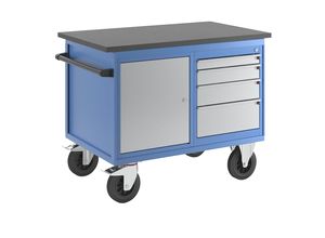 4054666000924 - eurokraft pro Montagewagen 1 Schrank 1 Schubladenschrank bicolor Korpus lichtblau Fronten weißaluminium MDF-Arbeitsplatte