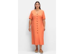 8934958207148 - Große Größen Maxikleid im Leinen-Mix mit Knopfleiste papaya Gr54