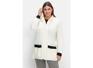 8904386365796 - Große Größen Strickjacke mit verdecktem Zipper und Kontrastdetails ecru Gr46