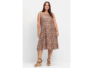 8907682650849 - Große Größen Ärmelloses Kleid mit Blumenprint khaki gemustert Gr44