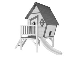 8717973933298 - Spielhaus Cabin xl in Weiß mit Rutsche in Weiß Stelzenhaus aus fsc Holz für Kinder Kleiner Spielturm für den Garten - Grau - AXI