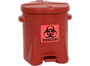 0048441222537 - PE-Sicherheits-Entsorgungsbehälter für biogefährliche Abfälle BIOHAZARD-Aufkleber Volumen 23 l mit Pedal rot ab 5 Stk