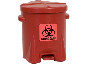0048441222537 - PE-Sicherheits-Entsorgungsbehälter für biogefährliche Abfälle BIOHAZARD-Aufkleber Volumen 23 l mit Pedal rot ab 5 Stk Justrite