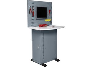 4061753119179 - eurokraft basic Computerschrank mit Arbeitsplatte und Lochwand blaugrau