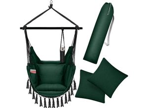 4260692719048 - KESSER® Hängesessel mit 2 Kissen Getränkehalter & Bücherfach - Safari XXL Hängestuhl für Erwachsene & Kinder Hängematte bis 150 kg Hängesitz Aufhängung Indoor & Outdoor Wohn & Garten Terrasse