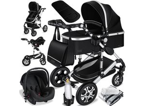 4260663280980 - KESSER® Loops 3 in 1 Kinderwagen Kombikinderwagen Komplettset incl Babywanne & Buggy Sportsitz & Auto-Babyschale - Voll-Gummireifen - Wickeltasche Regenschutz Kindertisch Set