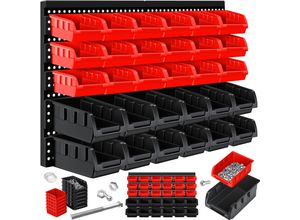 4260486783668 - Stapelboxen Wandregal 32tlg Box Sichtlagerkästen Schüttenregal Steckregal Schwarz Rot - Schwarz   Rot - Masko